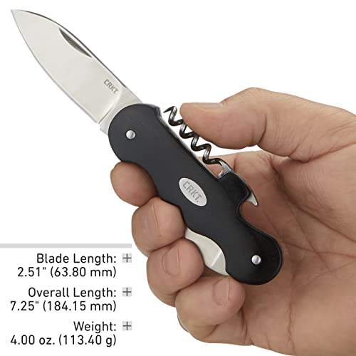 Columbia River Knife & Tool CRKT Triple Play Pocket Knife: Multi-Tool, Foil Cutter, Corkscrew, Bottle Opener, Pakkawood Handle with Pocket Clip 6925,Black