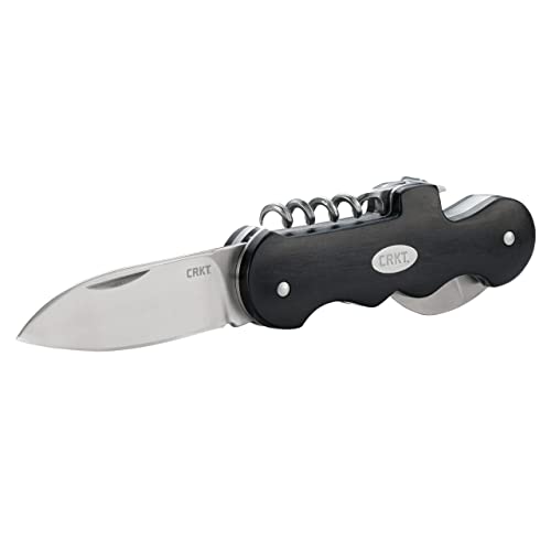 Columbia River Knife & Tool CRKT Triple Play Pocket Knife: Multi-Tool, Foil Cutter, Corkscrew, Bottle Opener, Pakkawood Handle with Pocket Clip 6925,Black