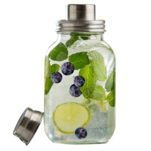 tablecraft mason jar cocktail shaker with metal top, 8 x 8 x 15 cm, transparent