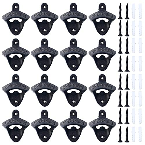 XMSound 16PCS Cast Iron Wall Mount Bottle Openers, Mounting Hardware Included, Vintage Rustic Bar