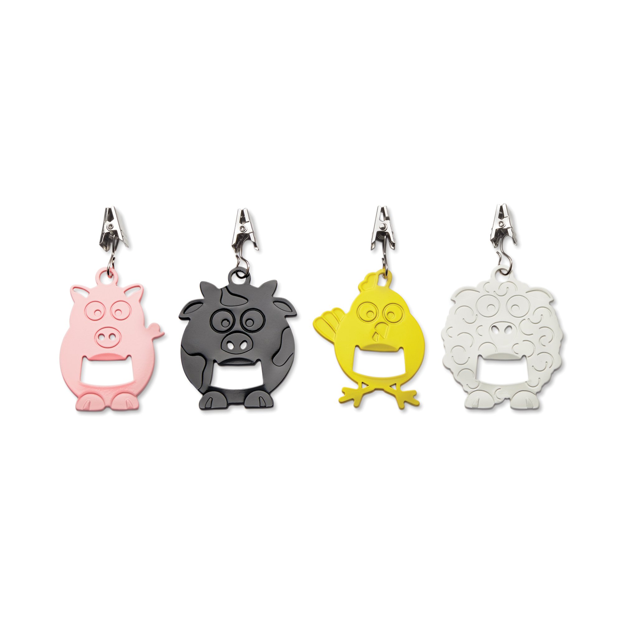 Outset 76220 Tablecloth Weights with Bottle Opener, Barnyard Animals, Set of 4, 2 x 3.75 x 0.25 inches