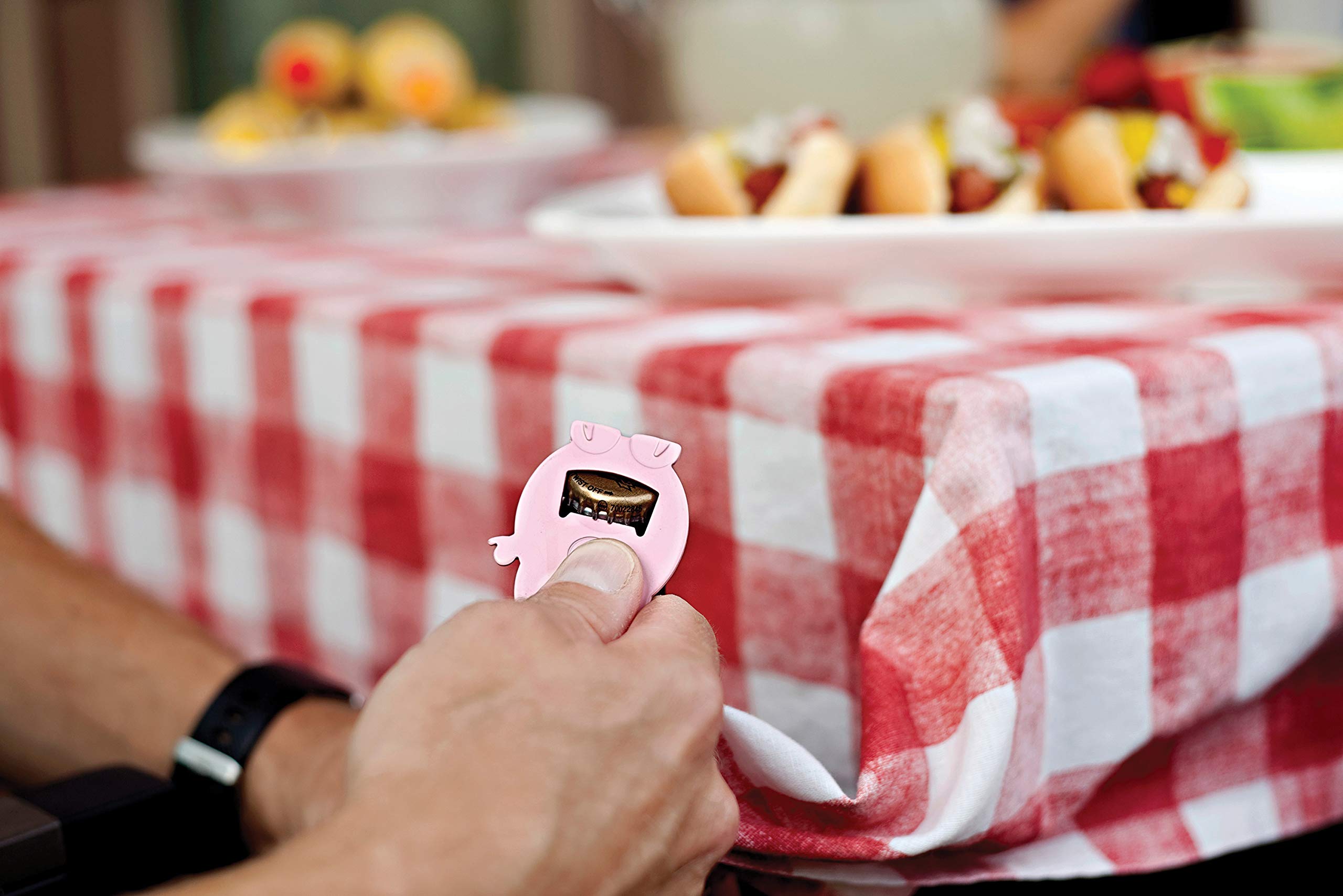 Outset 76220 Tablecloth Weights with Bottle Opener, Barnyard Animals, Set of 4, 2 x 3.75 x 0.25 inches