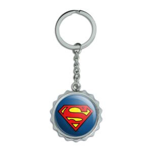 superman classic s shield logo keychain chrome plated metal pop cap bottle opener