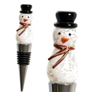 prestigehaus glass snowman wine bottle stopper - decorative, unique, handmade, eye-catching glass wine stoppers – winter, snow wine accessories gift for host/hostess - wine corker/sealer