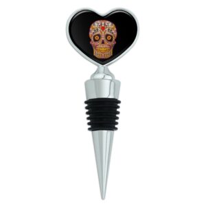 skull day of the dead southwestern heart love wine bottle stopper