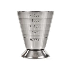 true trio multi-unit drink measure, shot measuring cup with oz, ml, and tbsp markings, stainless steel 2.5oz set of 1