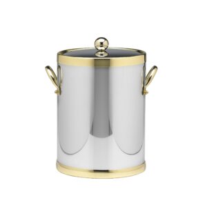 kraftware grant signature home polished chrome and brass ice bucket, 5 quart, silver