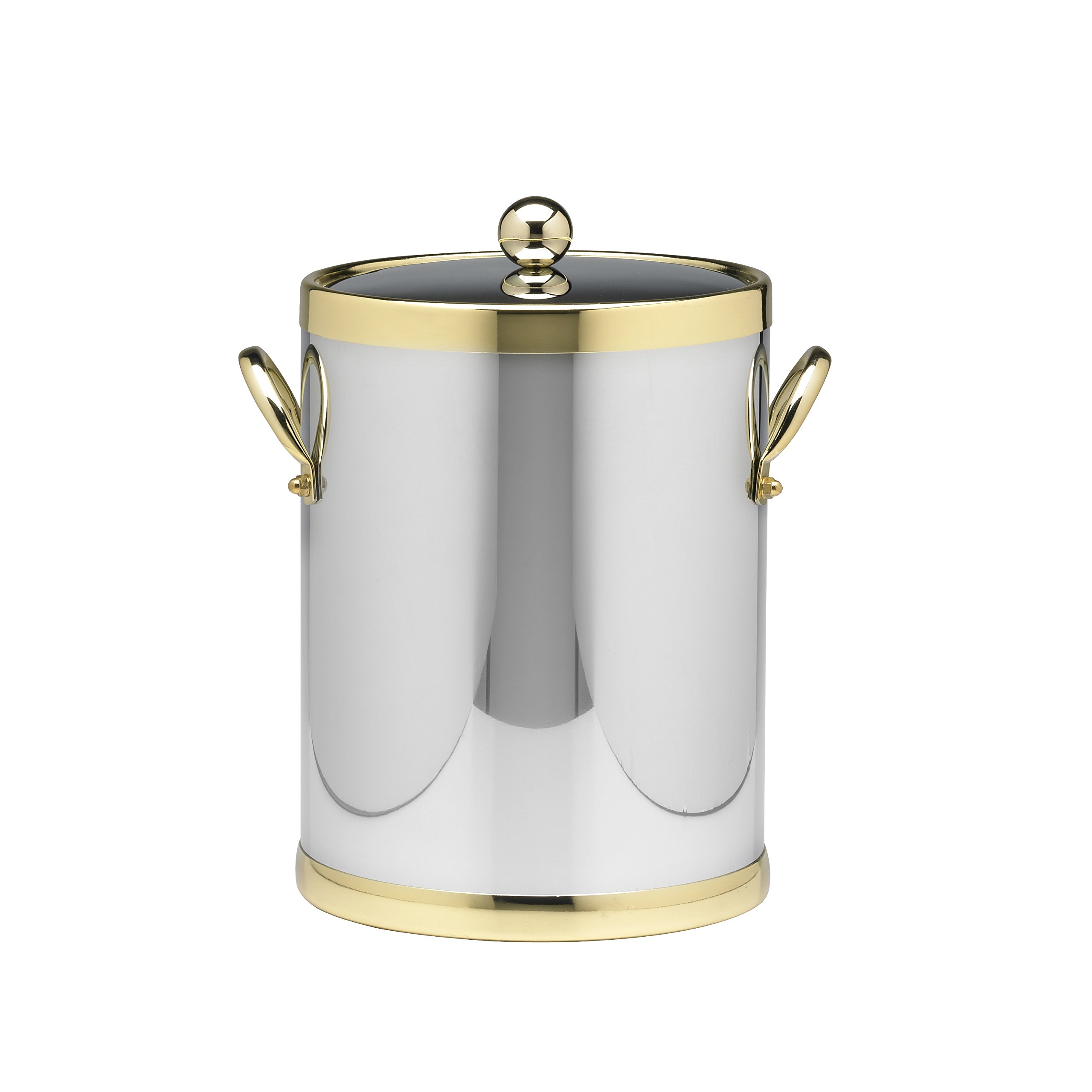 Kraftware Grant Signature Home Polished Chrome and Brass Ice Bucket, 5 Quart, Silver