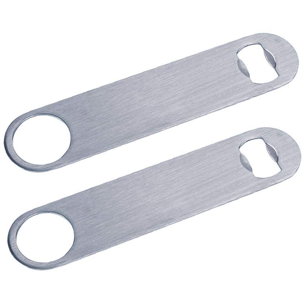 (Set of 2) Flat Bottle Opener, 7-Inch Heavy Duty Stainless Steel Bar Blade, Speed Opener, Beer Bottle Opener by Tezzorio