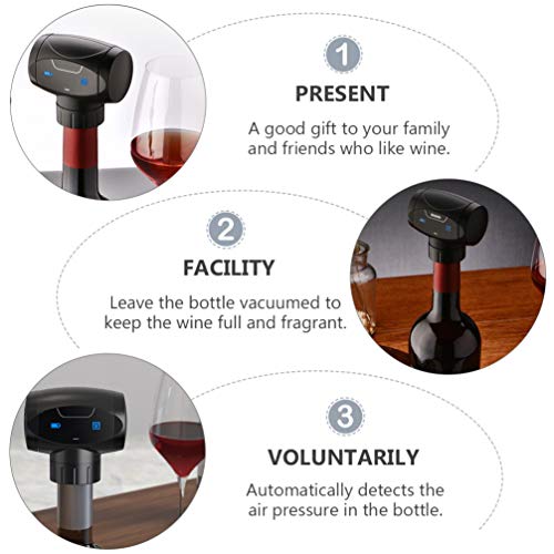 Hemoton Electric Wine Bottle Stopper LCD Display Automatic Vacuum Pump Wine Saver Sealer Champagne Preserver To Keep Fresh For Wine Lover Friends Christmas Housewarming Gift