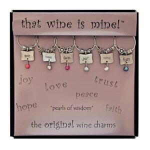 wine things 6-piece wine glass markers wine glass charms wine glass tags for stem glasses wine tasting party, wine charm (pearls of wisdom)