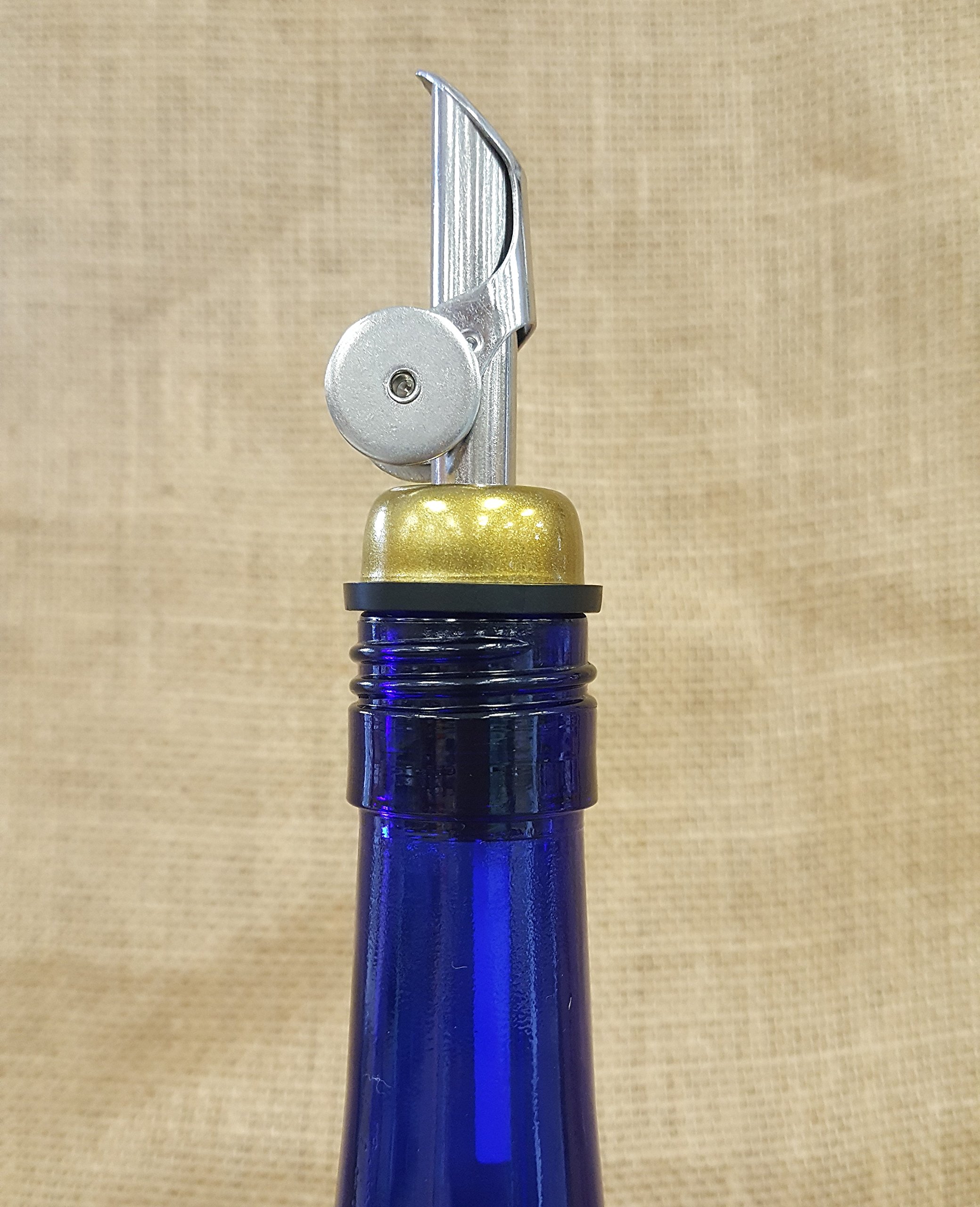 Set of 2 Stainless Steel / Gold Weighted Olive Oil Pourer with Flap w/Signature Picks