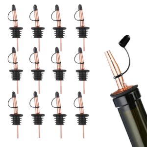 stainless steel liquor pour spouts set, liquor bottle pourers with rubber dust caps for pours liquid, olive oil, wine, vinegar, cocktail and whisky (rose gold-12 pcs)