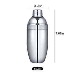 Aolzg Cocktail Shaker, 18oz Martini Shaker, Cocktail Stainless Steel Wine Shaker with Strainer and Lid Top,Drink Shaker, Martini Shaker and Strainer, Cocktail Shaker Set, Shakers Bartending,(550ml）