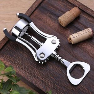 Zinc Alloy Wing Corkscrew, Multifunctional Wine Bottle Opener and Beer Cap Remover. For Restaurant Bar, Kitchen Home Use., Silver, 7.3x4.1X1.5