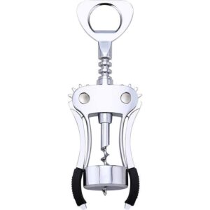 Zinc Alloy Wing Corkscrew, Multifunctional Wine Bottle Opener and Beer Cap Remover. For Restaurant Bar, Kitchen Home Use., Silver, 7.3x4.1X1.5