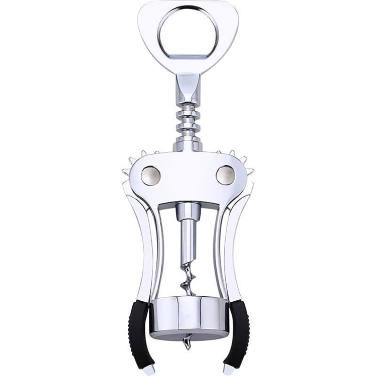 Zinc Alloy Wing Corkscrew, Multifunctional Wine Bottle Opener and Beer Cap Remover. For Restaurant Bar, Kitchen Home Use., Silver, 7.3x4.1X1.5