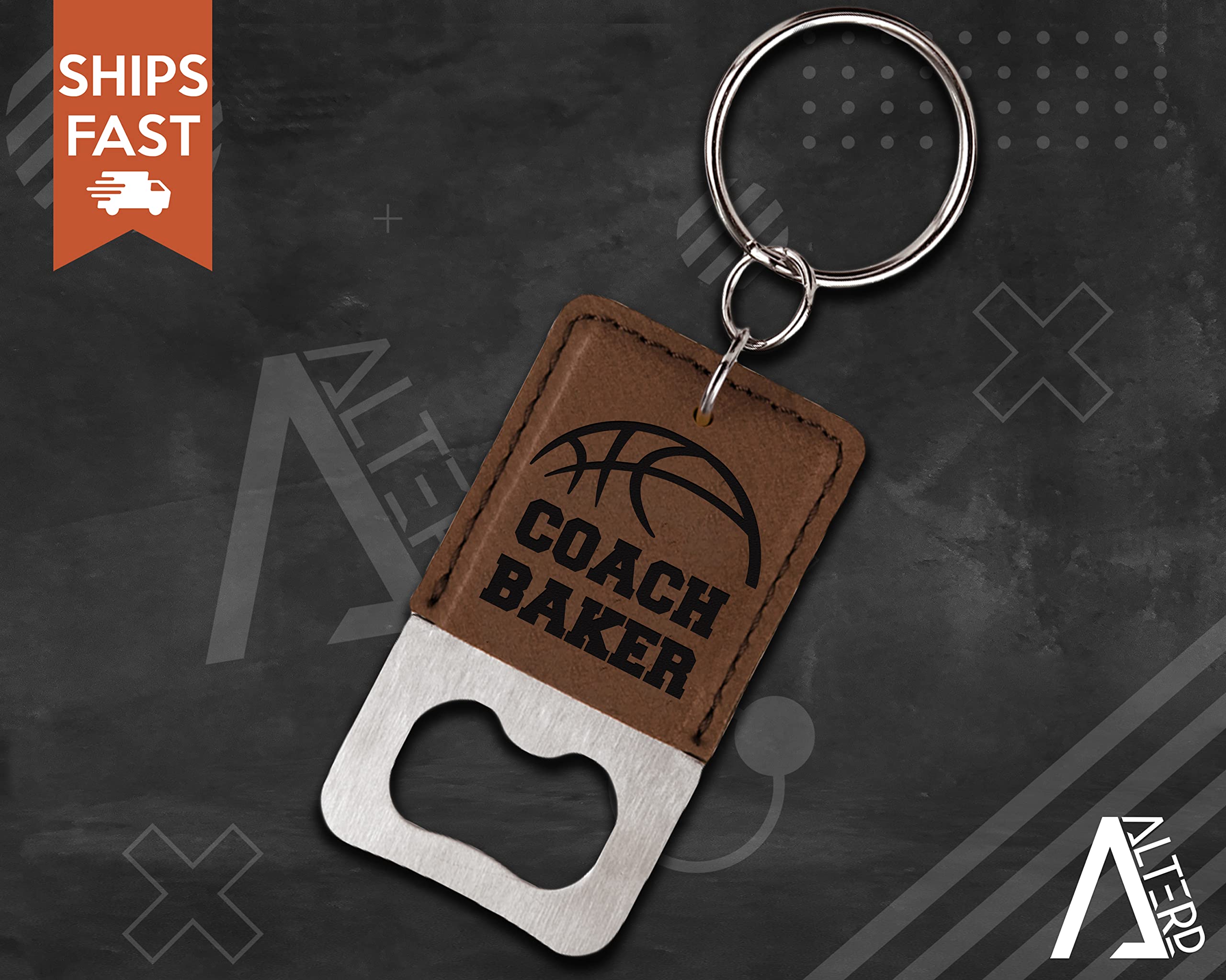 Alterd Industries Personalized Football Coach Gifts - Baseball Basketball Soccer Volleyball Tennis Bottle Opener Coach Gift End of Season Assistant Coaching Keychain (Brown/Black, Soccer)