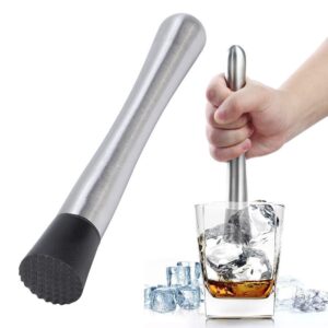 2pcs muddler for cocktails set, 8" drink muddler set long muddler old fashioned stainless steel muddler mojito muddler ice crusher bartender tool for bars bartender accessories home bar tools set