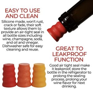 Wine stoppers, 6 x silicone wine bottle stoppers, reusable beverage stopper, multicolored.