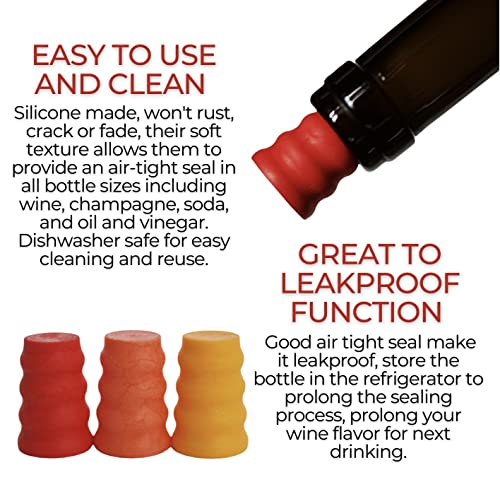 Wine stoppers, 6 x silicone wine bottle stoppers, reusable beverage stopper, multicolored.