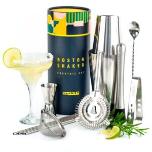 boston shaker set cocktail kit, full bar mixer sets for professional bartender, stainless steel drink shakers weighted tin with strainer jigger spoon muddler straws, cocktails lovers gifts women men