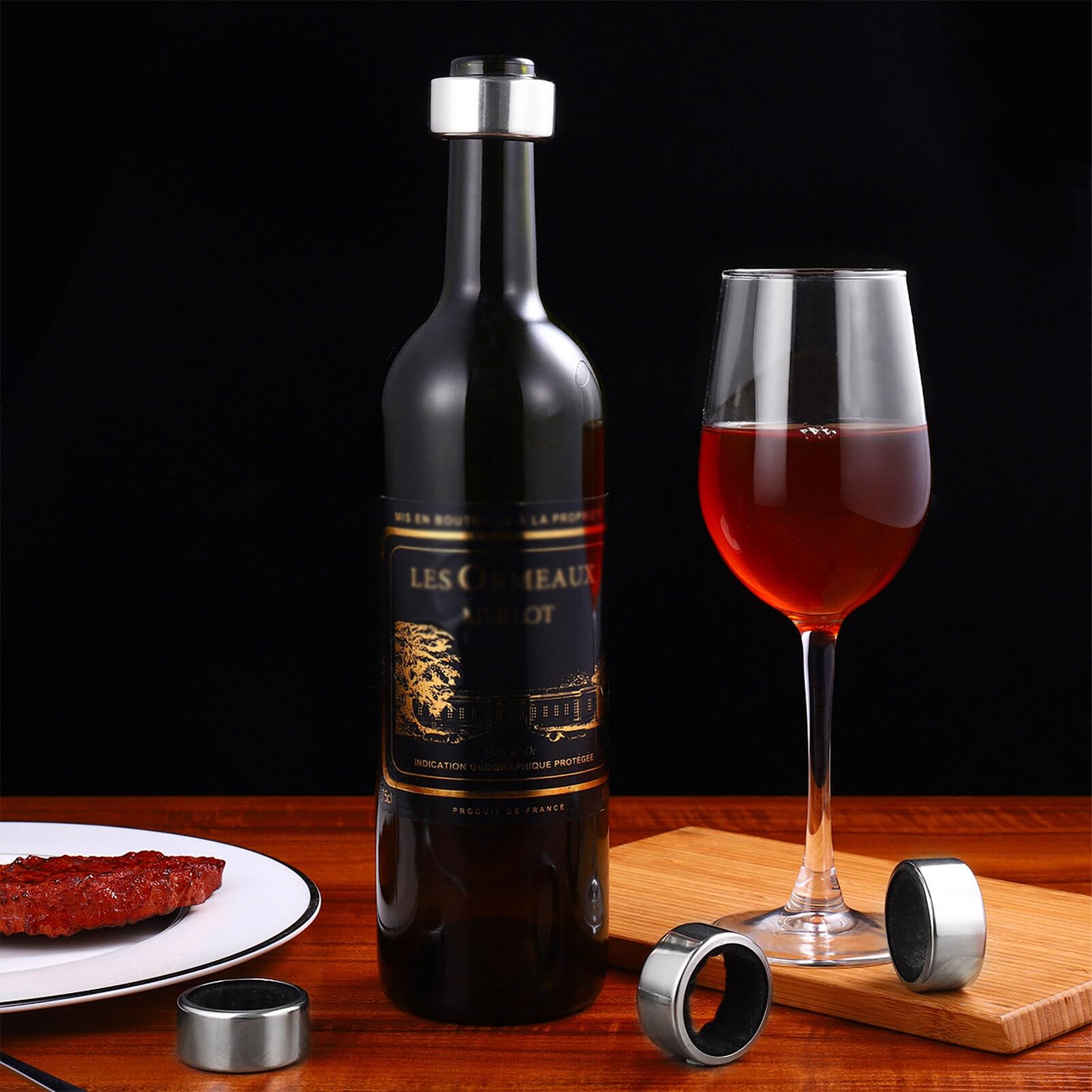 BESTONZON 4PCS Stainless Steel Red Wine Drip Stop Ring Wine Bottle Collar Leak-Proof Anti-Overflow Ring for Restaurant Household (Without Stripe)