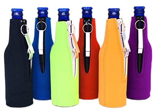 Blank Neoprene Beer Bottle Coolie with Opener (Variety Color 6 Pack)