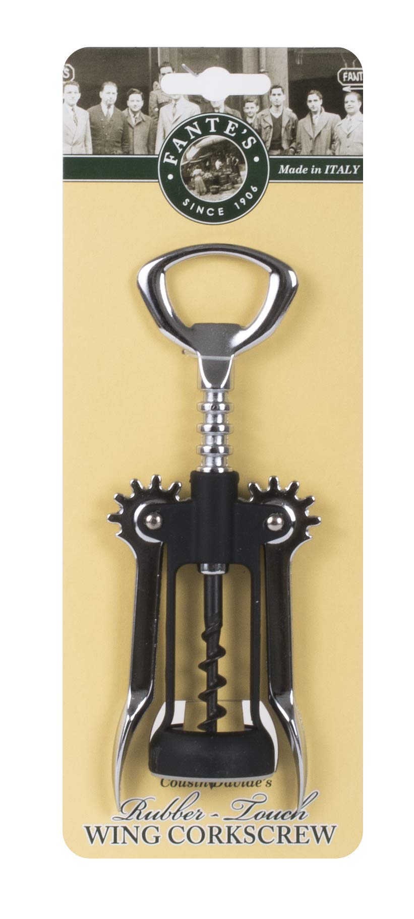 Fantes Rubber-Touch Wing Corkscrew, Made in Italy, 6.75-Inches x 2.625-Inches, The Italian Market Original since 1906