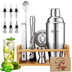 14 pcs cocktail shaker set bar set - gifts for dad, 25oz stainless steel cocktail shaker set bar tools bartender kit, reward stylish bamboo stand & recipes booklet, best bartender kit for beginners