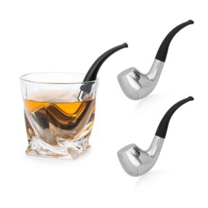 pipe whiskey chillers, gentlemen pipe set of 2 by the wine savant - stainless steel whiskey stones, rocks for scotch, bourbon, brandy, home bar decor gifts accessories, birthdays, bachelor parties