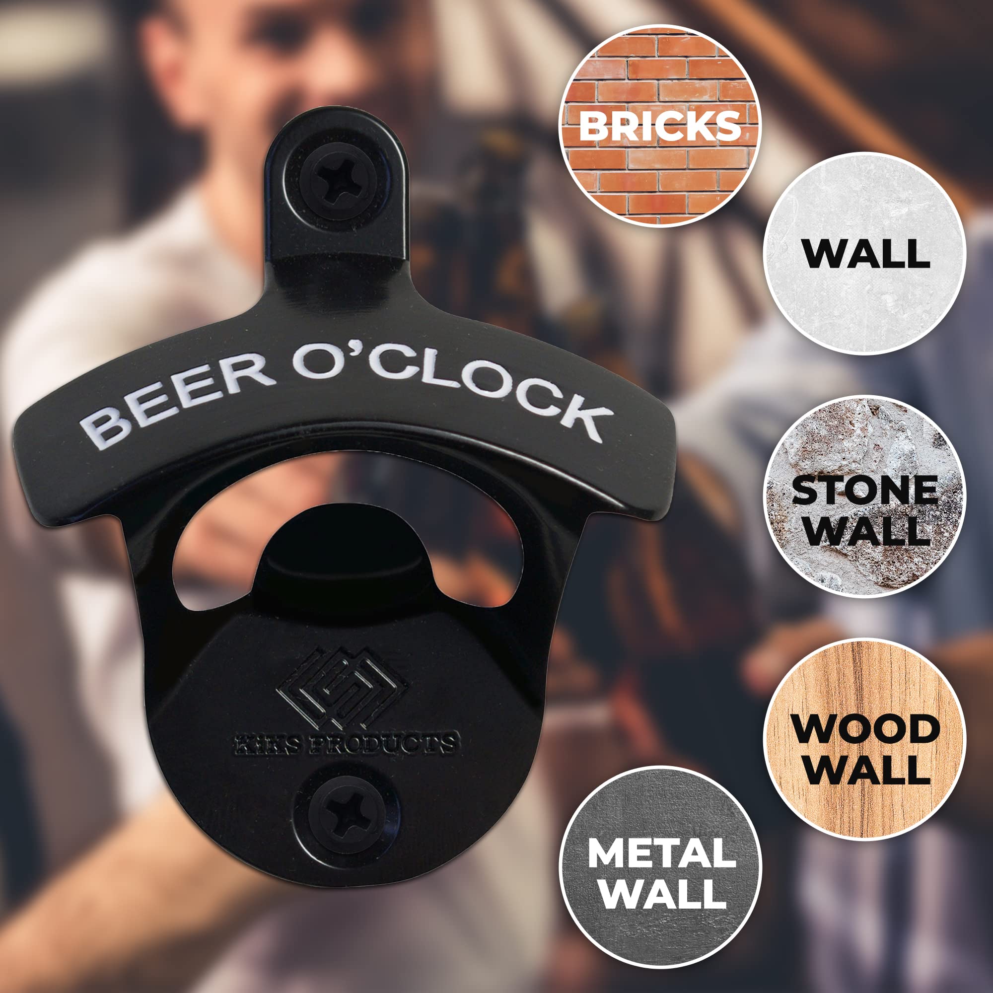 Beer O'Clock Wall Mounted Bottle Opener and Bottle Cap Catcher Bundle, Wall Mounted Beer Opener, Beer Accessories for Men and Women, Father's Day Gifts, Stainless Steel Bottle Openers for Kitchens