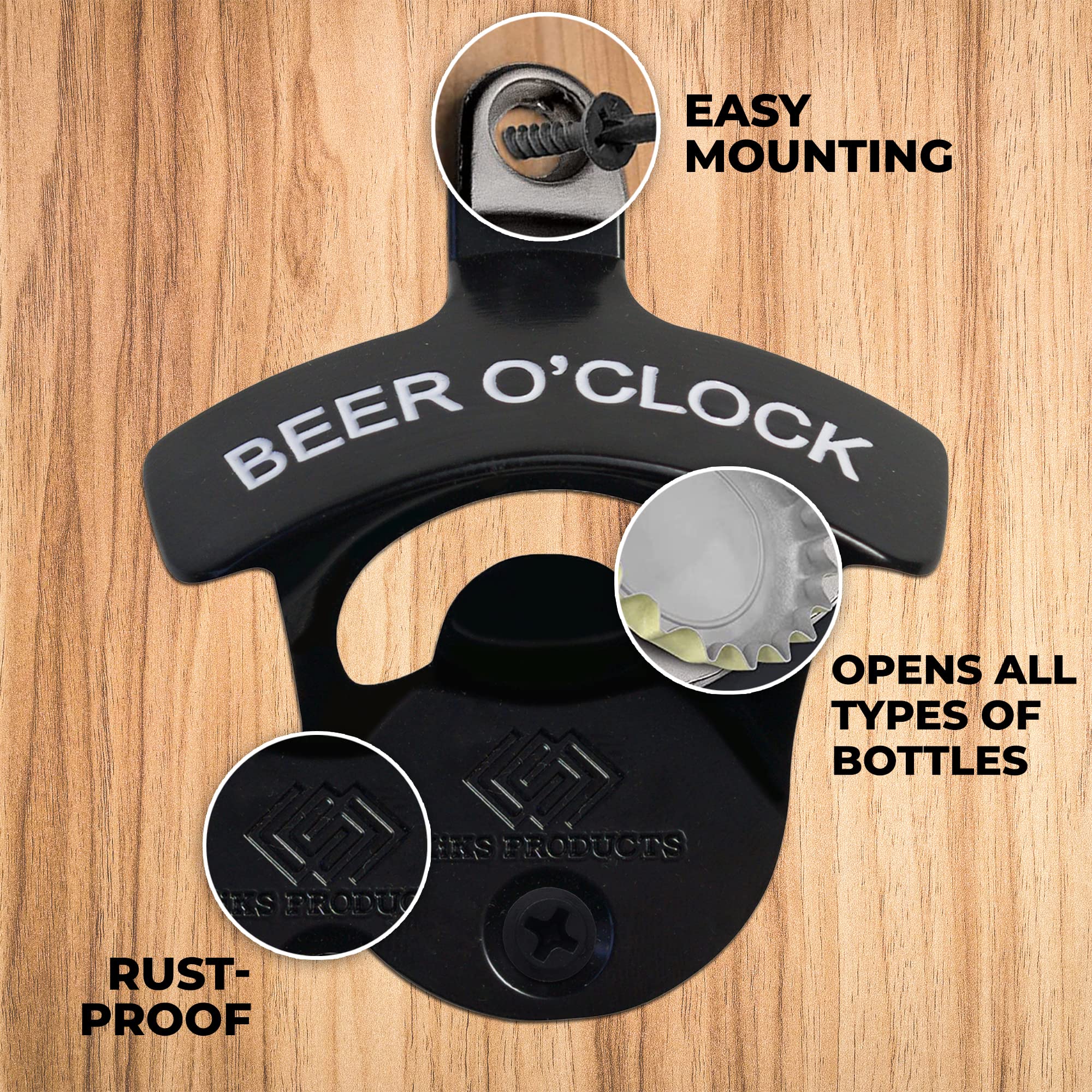 Beer O'Clock Wall Mounted Bottle Opener and Bottle Cap Catcher Bundle, Wall Mounted Beer Opener, Beer Accessories for Men and Women, Father's Day Gifts, Stainless Steel Bottle Openers for Kitchens