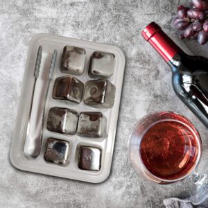 Tailored Royalty Reusable Stainless Steel Ice Cubes, 8PCS Whiskey Stones, Whiskey Cubes Tray and Ice Tong Bundle