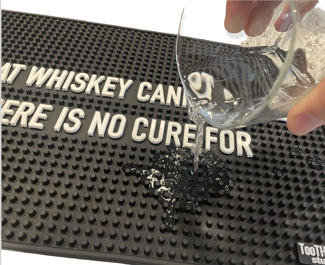 What Whiskey Cannot Cure There is No Cure for 17.7" x 11.8" Funny Bar Spill Mat Rail Countertop Accessory Home Pub Decor Slip Resistant Durable Covering for Craft Brewery Kitchen Cafe and Restaurant