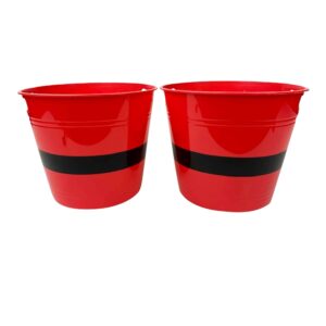 FSSTAM 8.32" Christmas Bucket, Plastic Santa Belt Buckets Red Round Tubs with Handles for Parties Storage Classroom Party Favors, Christmas Decorations, Pack of 2(with Exclusive FSSTAM Booskie)