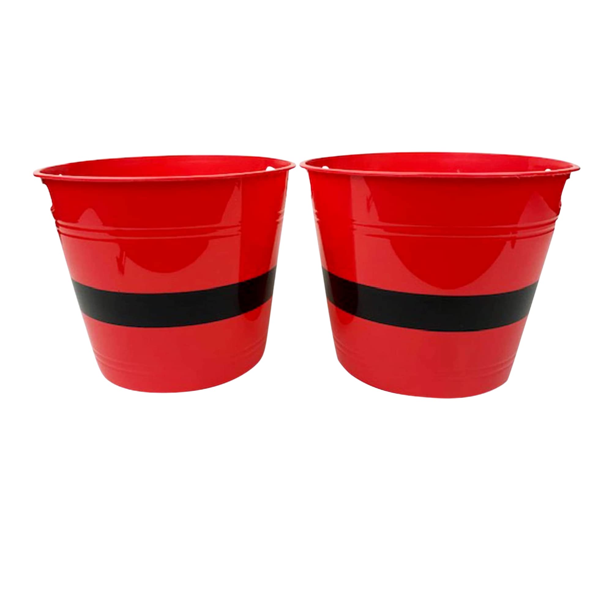 FSSTAM 8.32" Christmas Bucket, Plastic Santa Belt Buckets Red Round Tubs with Handles for Parties Storage Classroom Party Favors, Christmas Decorations, Pack of 2(with Exclusive FSSTAM Booskie)