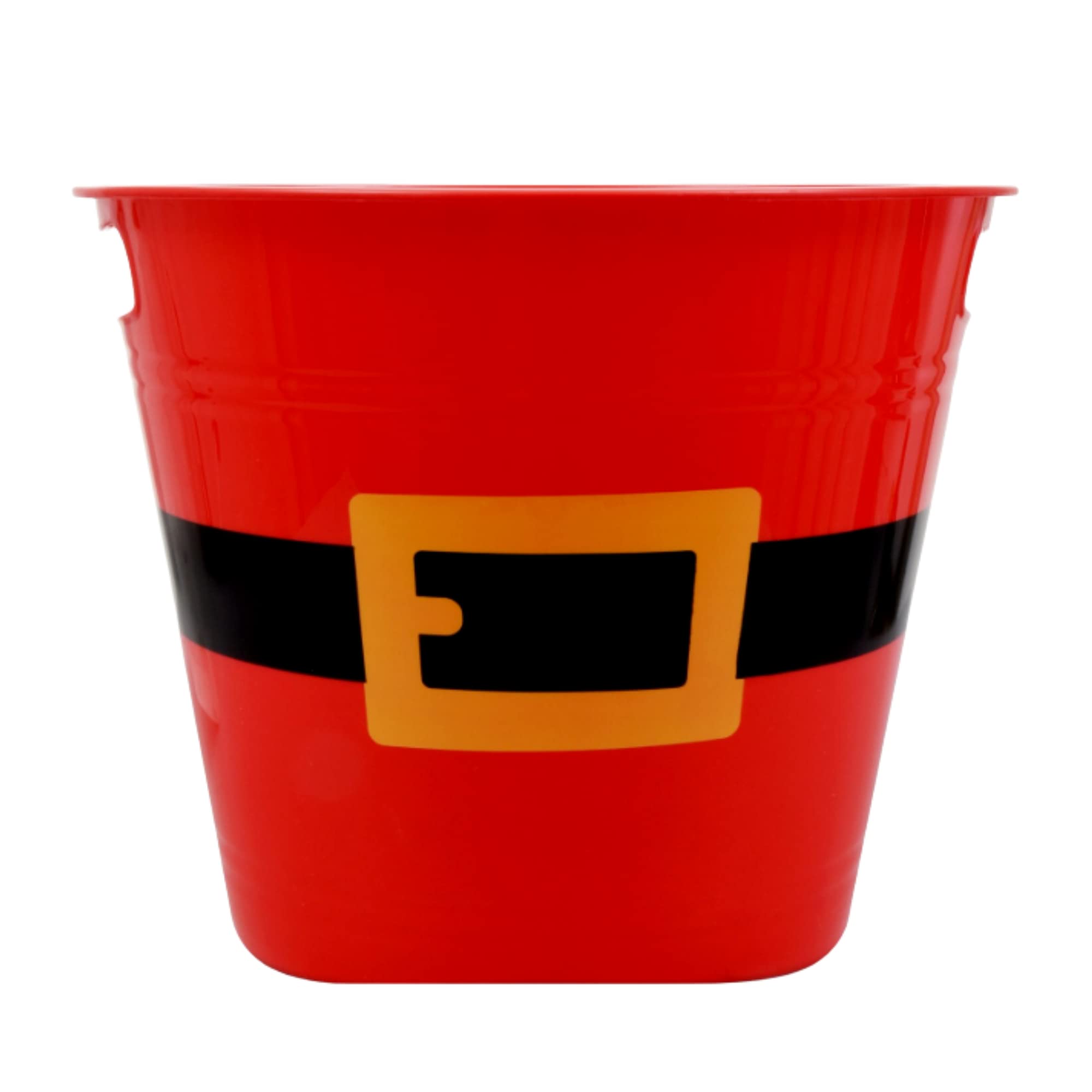 FSSTAM 8.32" Christmas Bucket, Plastic Santa Belt Buckets Red Round Tubs with Handles for Parties Storage Classroom Party Favors, Christmas Decorations, Pack of 2(with Exclusive FSSTAM Booskie)