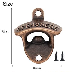 ZBAwvini 4 Pcs Bottle Opener Wall Mounted, Red Bronze Antique Metal Beer Bottle Top Openers for Bars, Outdoor, Rustic, Cabinet, with Screws