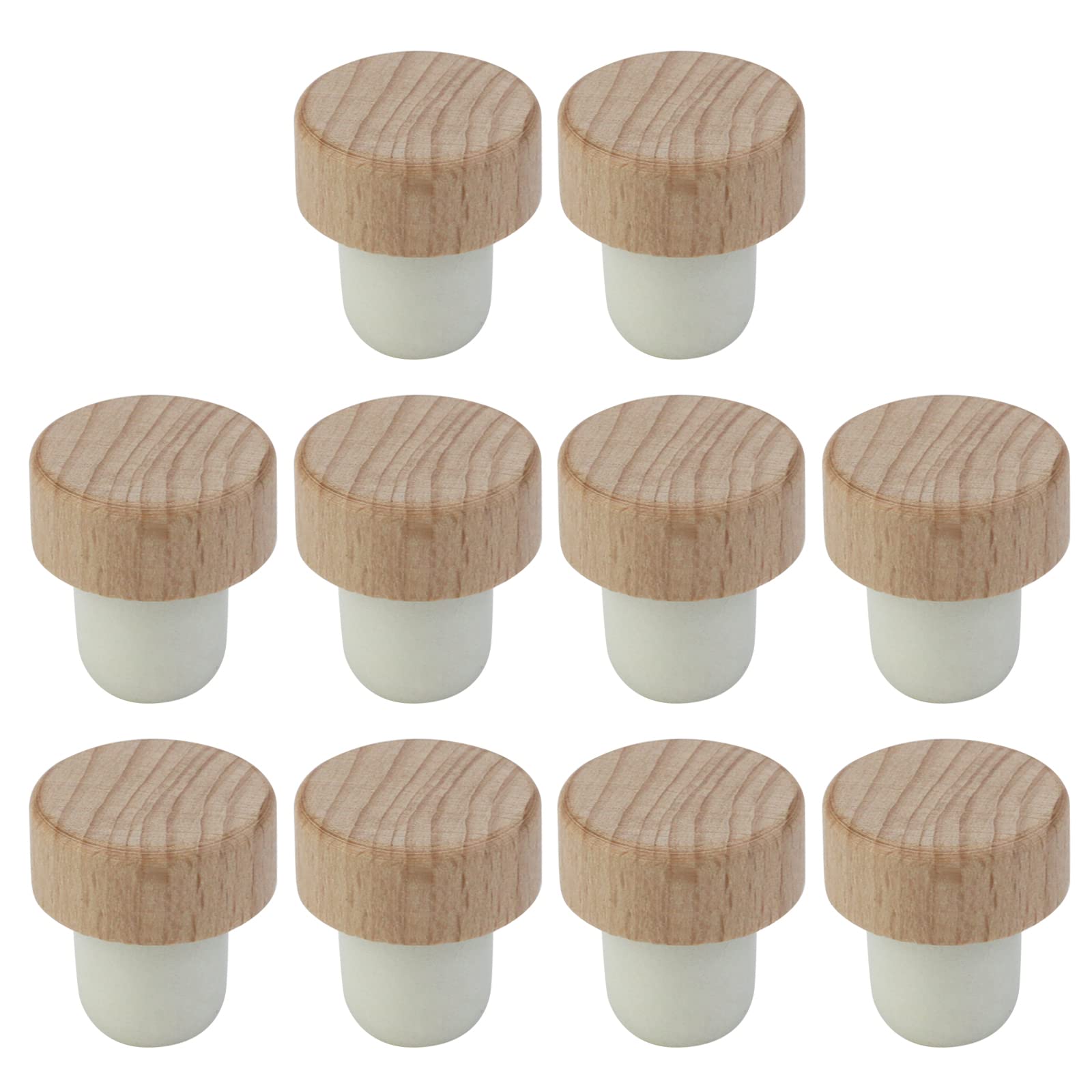 WDONAY Macromolecule Inner Stopper,Wooden Stopper, Wine Bottle Stopper, T-Stopper, PET Cork, Wood Color, 10Pcs