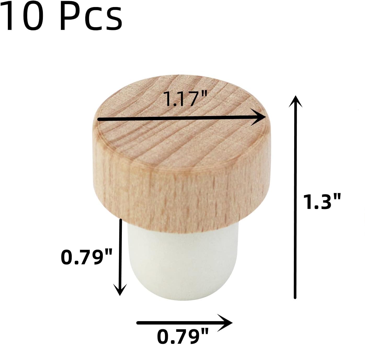 WDONAY Macromolecule Inner Stopper,Wooden Stopper, Wine Bottle Stopper, T-Stopper, PET Cork, Wood Color, 10Pcs