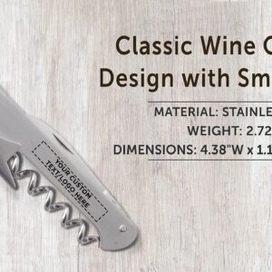 10 Valencia Stainless Steel Wine Bottle Openers Set - Customizable Text, Logo - Corkscrew, Serrated knife, Perfect for Bars - Silver