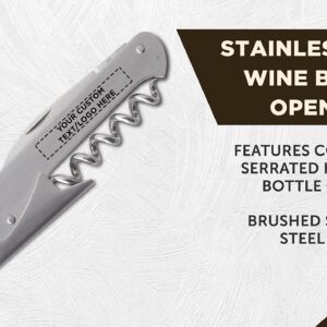 10 Valencia Stainless Steel Wine Bottle Openers Set - Customizable Text, Logo - Corkscrew, Serrated knife, Perfect for Bars - Silver