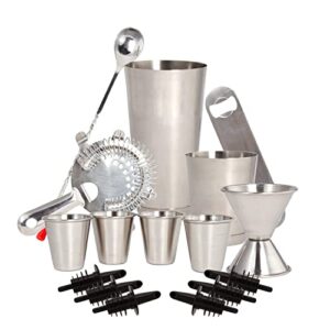 lexihome 16 pc cocktail making set, bartender kit, cocktail shaker gift set, bar accessories, drink tool kit with drink shaker, hawthorne strainer, bar spoon, bottle opener, tin shot glasses, & more