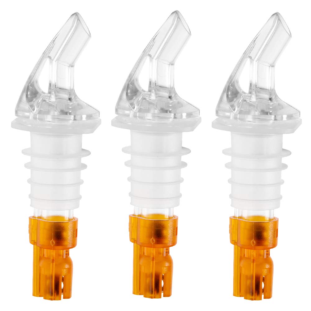 (Pack of 3) Measured Liquor Pourers, 0.5.oz, No Collar Clear Bottle Pourer Spout with Orange Tail