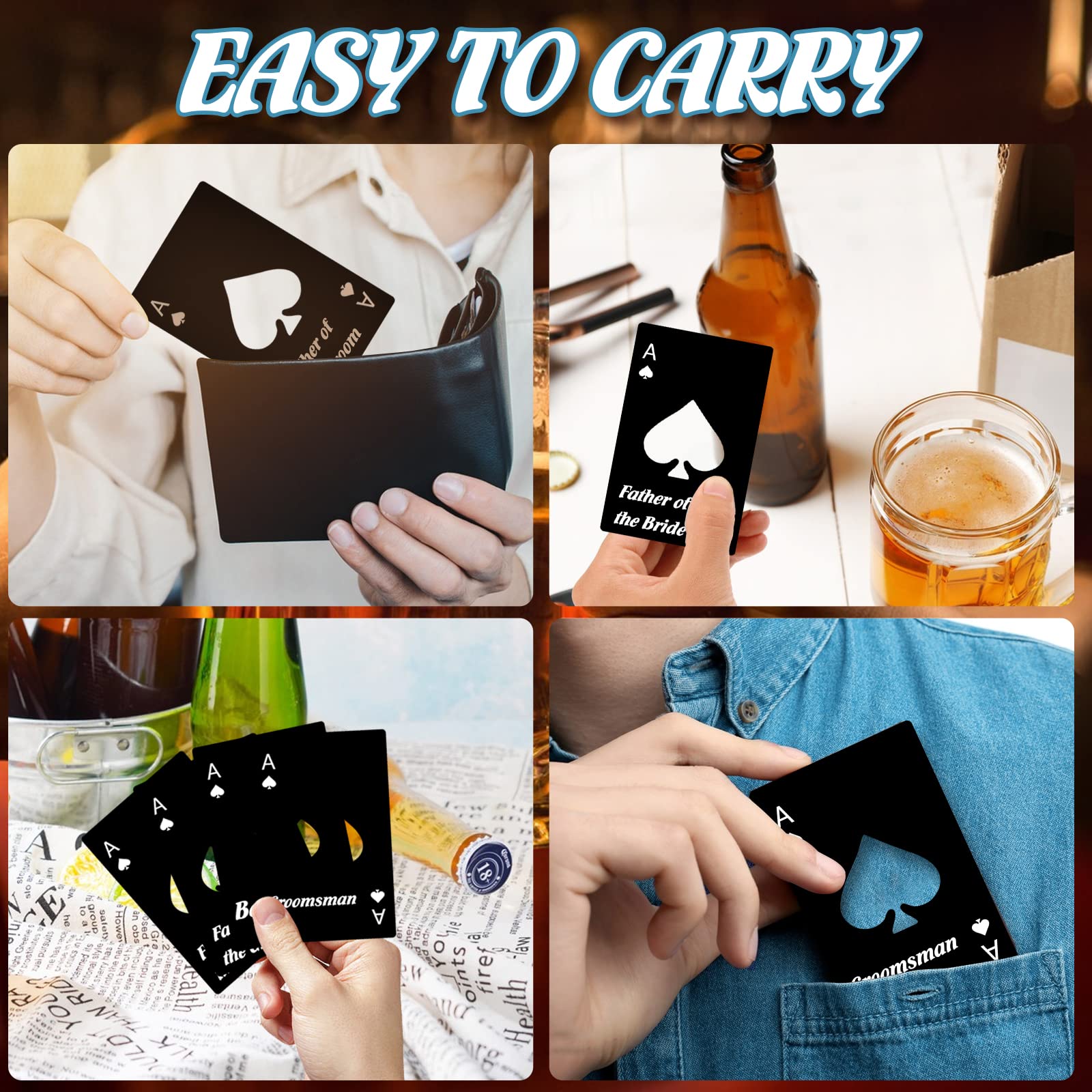 10 Pcs Poker Card Bottle Openers, Beer Opener Can Openers Groomsmen Wallet Bottle Opener Stainless Steel Ace of Spades Poker Shaped Bottle Cap Openers for Gift.