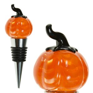 glass pumpkin, halloween wine bottle stopper - decorative, unique, handmade, eye-catching glass wine stoppers – pumpkin wine stopper, fall wine accessories gift for host/hostess - wine corker / sealer