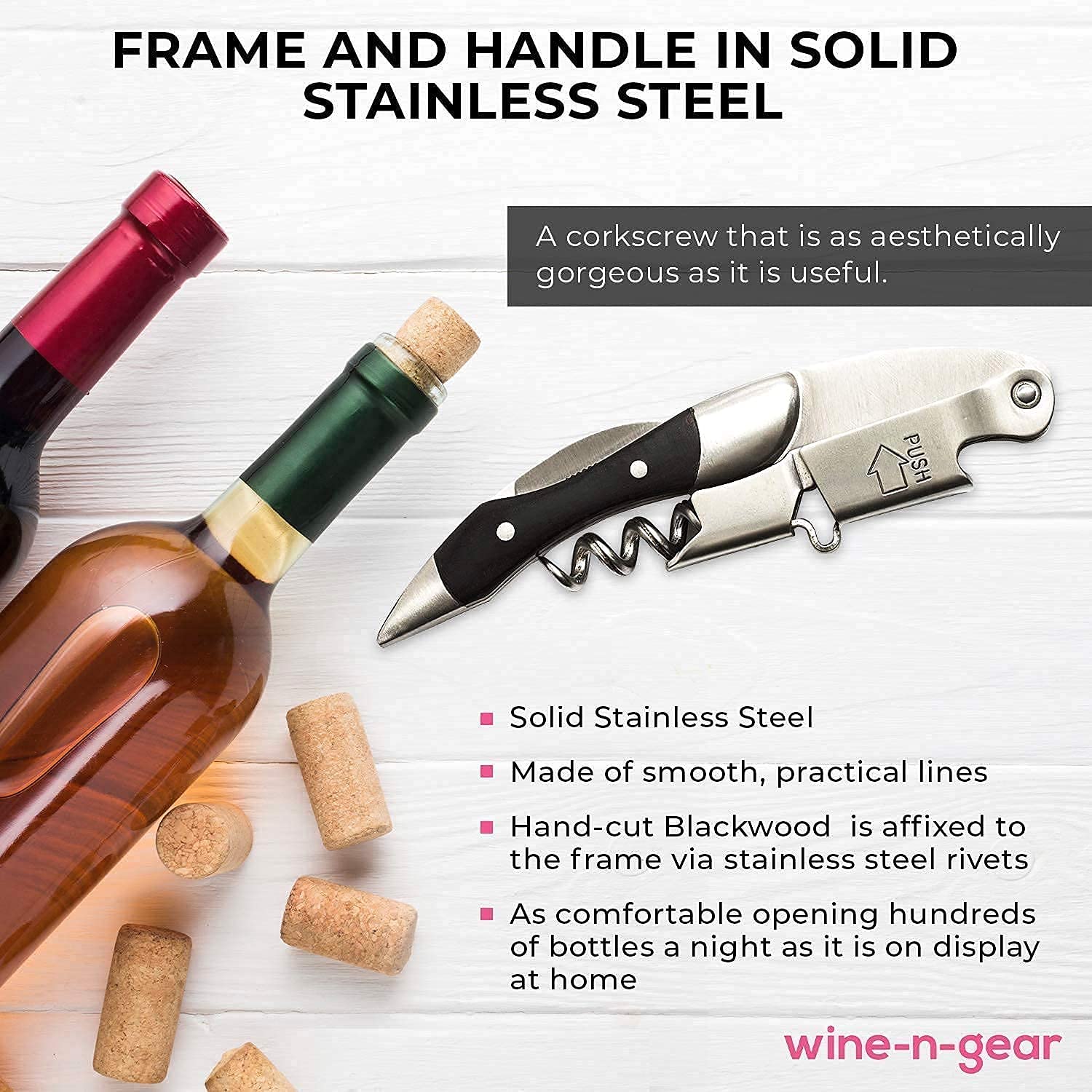 Prestige Waiters Corkscrew By Coutale Sommelier - Naturalwood and Blackwood - French Patented Spring-Loaded Double Lever Wine Bottle Opener for Bartenders, and Gifts