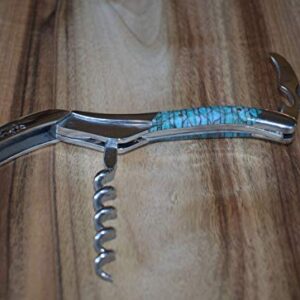 Laguiole En Aubrac Polished Sommelier Waiter's Corkscrew, Turquoise & Black Paper Waves Handle, Wine Opener With Foil Cutter & Bottle Opener