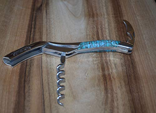 Laguiole En Aubrac Polished Sommelier Waiter's Corkscrew, Turquoise & Black Paper Waves Handle, Wine Opener With Foil Cutter & Bottle Opener